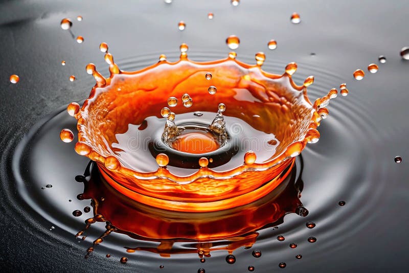 Orange Liquid Splash, Dark Surface, Concentric Ripples, Abstract Design ...