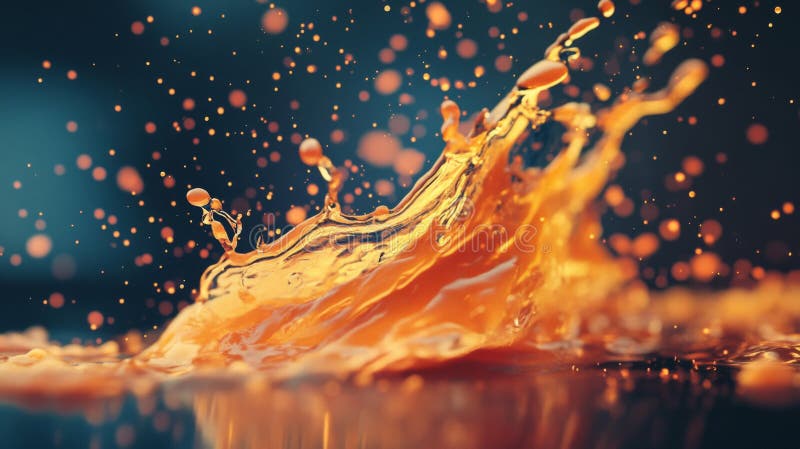 Orange Liquid Splash with Dynamic Movement and Glowing Particles Stock ...
