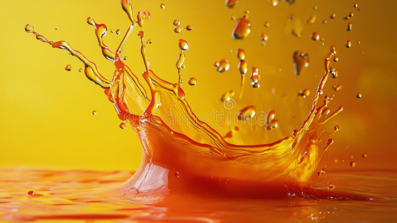 Orange Liquid Splash on Vibrant Yellow Background Stock Photo - Image ...