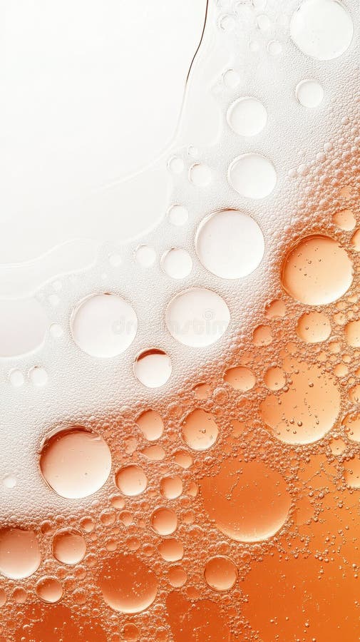 Orange Liquid Surface. Clear Bubbles Floating. Abstract Beverage Foam ...
