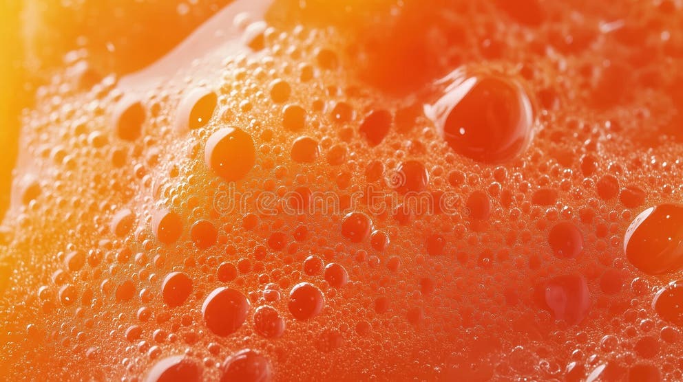 Orange Liquid Surface Covered with Bubbles Creating Textured Background ...