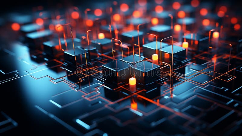 Orange Lit Circuitry Ai Generated Image Background Stock Illustration ...