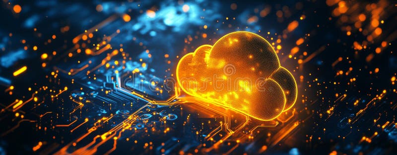 Orange-lit Clouds Symbolizing Digital Cloud Computing, Displayed Over a ...