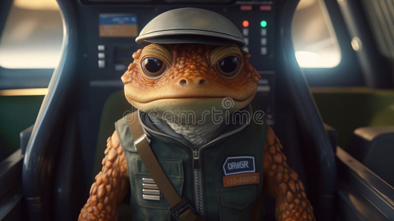 Orange Lizard Pilot, Digital Art Illustration, Generative AI Stock Illustration - Illustration ...