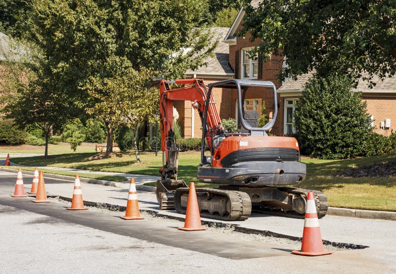 Orange Loader in Residential Construction Stock Image - Image of street ...