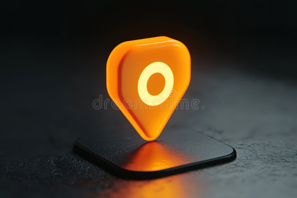 Orange location icon stock image. Image of line, text - 392564441