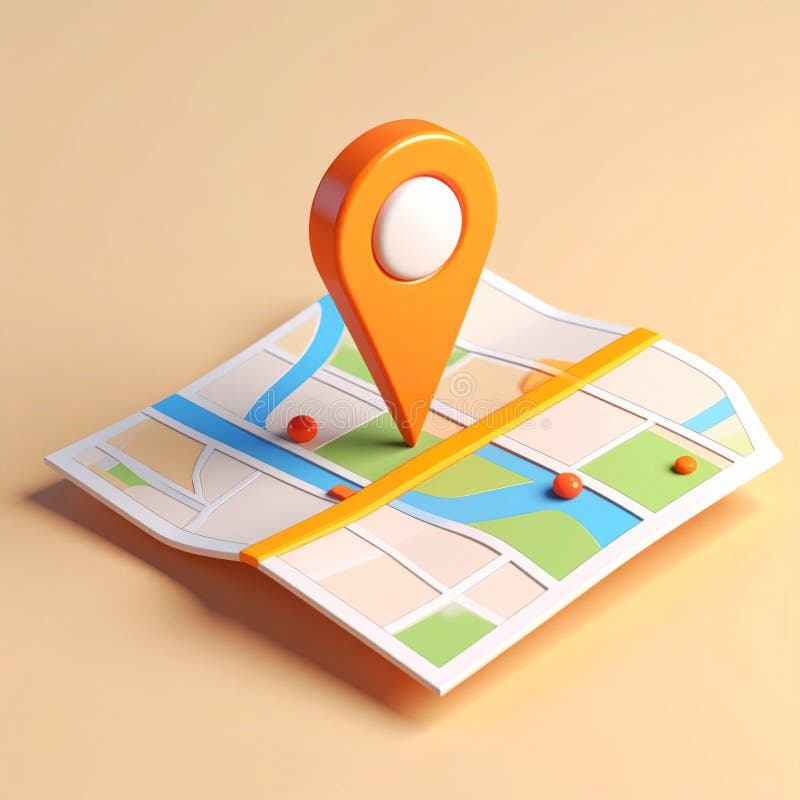 Orange Location Pin on a City Map 3D Render Stock Illustration ...