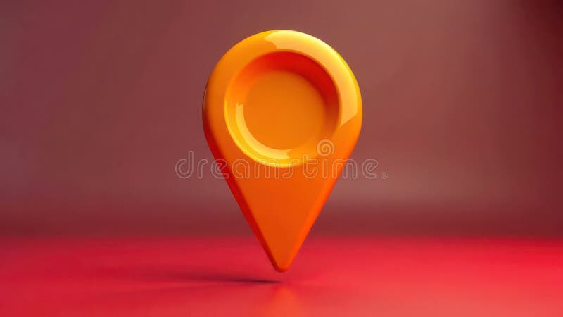 Orange Location Pin on Red Background: Minimalist Design Icon Stock ...