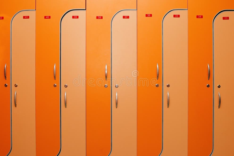 Orange lockers stock image. Image of objects, school - 10569233