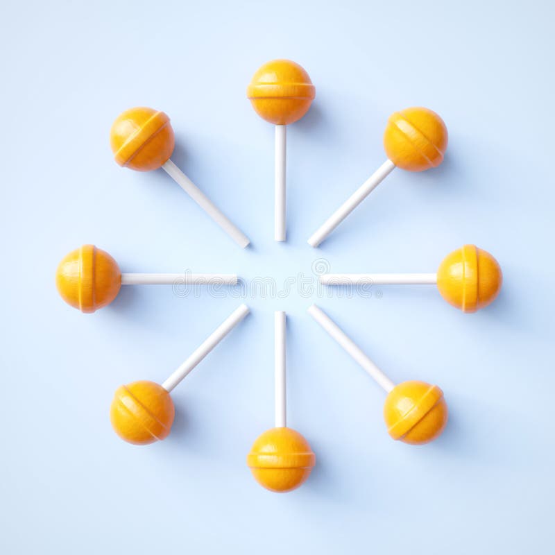 Orange Lollipop Candies on Blue Background Stock Illustration ...
