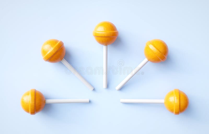 Orange Lollipop Candies on Blue Background Stock Illustration ...