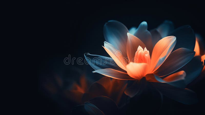 An Orange Lotus Flower on a Black Background Stock Illustration ...