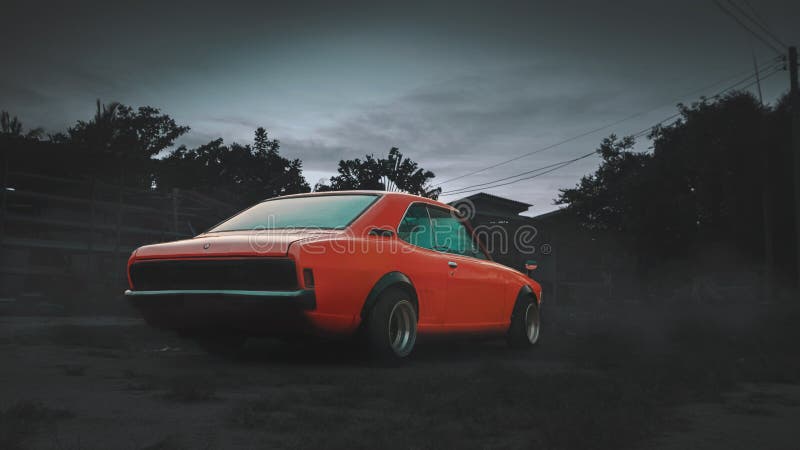 Orange, lowered retro car stock image. Image of customcar - 108014093