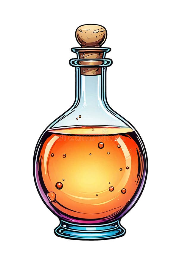 Orange Magic Potion in Bottle on White or Transparent Background Stock ...