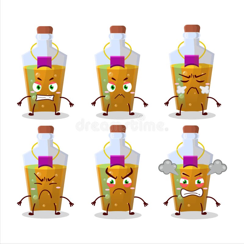 Orange Magic Potion Cartoon Character with Various Angry Expressions ...