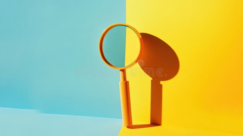 Orange Magnifying Glass Casting Bold Shadow on Yellow and Blue ...