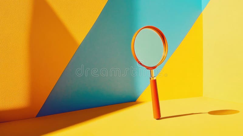 Orange Magnifying Glass Casting Bold Shadow on Yellow and Blue ...