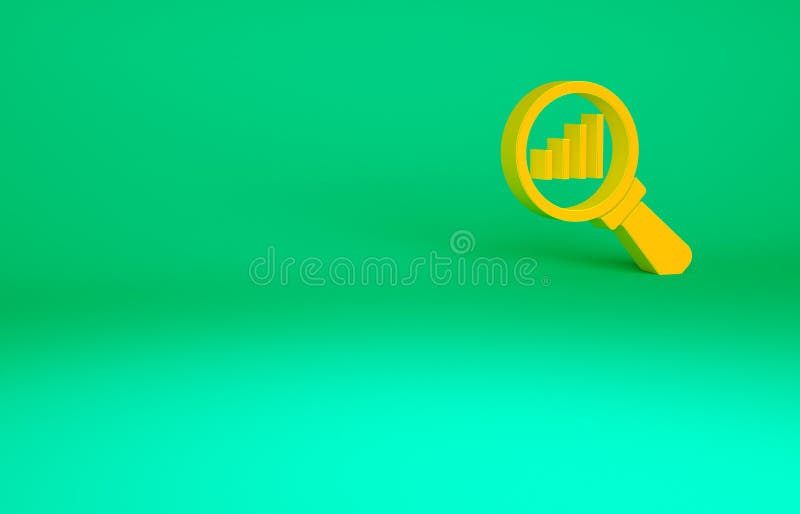 Orange Magnifying Glass and Data Analysis Icon Isolated on Green ...
