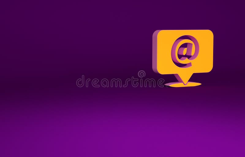 Orange Mail and E-mail in Hand Icon Isolated on Purple Background ...