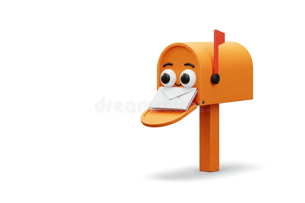 Orange Mailbox with Face and Envelope. Space for Text. Stock Photo ...