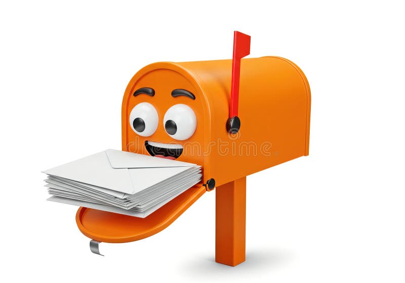 Orange Mailbox with Googly Eyes and a Cheerful Expression, Holding ...