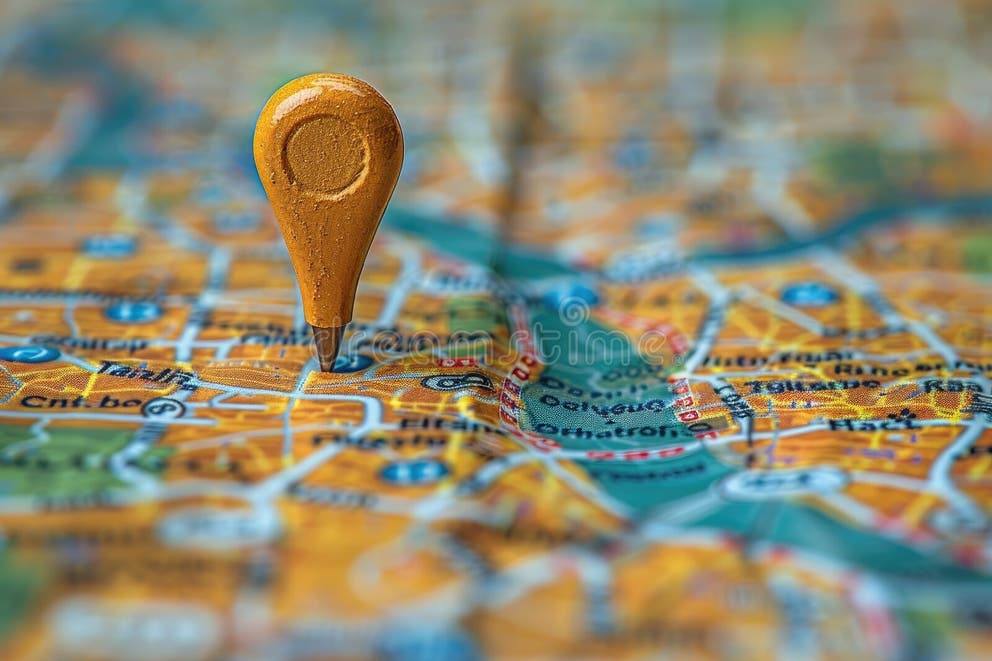 Golden Push Pin on Detailed City Map: Travel, Destination, and ...