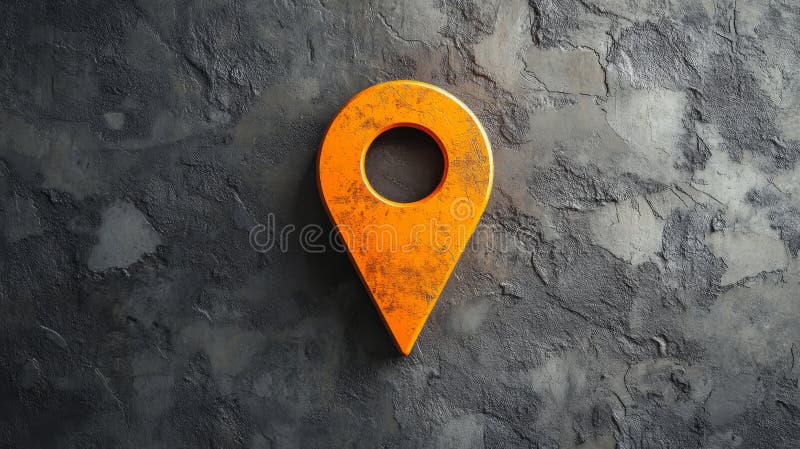 Orange Map Pin on Textured Dark Wall, Industrial Design Concept Stock ...