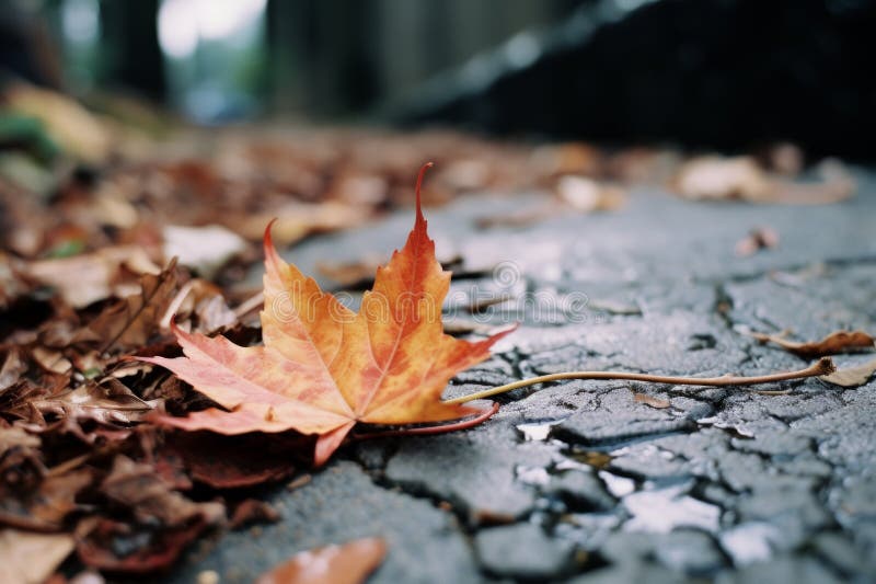 An Orange Maple Leaf Laying on the Ground in the Middle of the Street ...