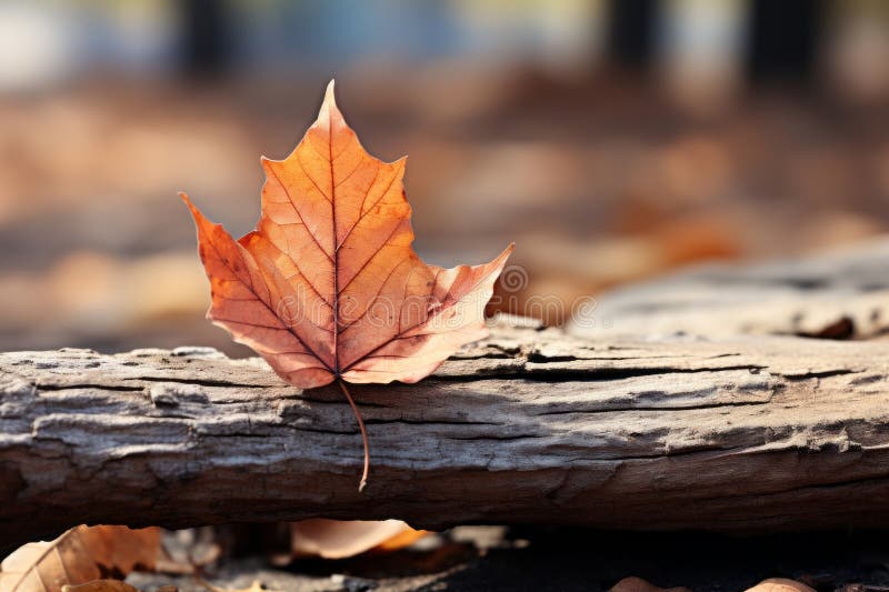 An Orange Maple Leaf Sits on Top of a Fallen Log Stock Illustration ...