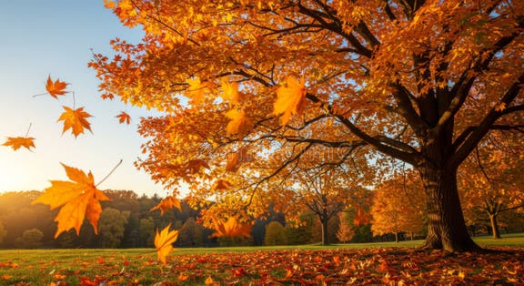 Orange Maple Tree in Autumn Sunlight Stock Illustration - Illustration ...