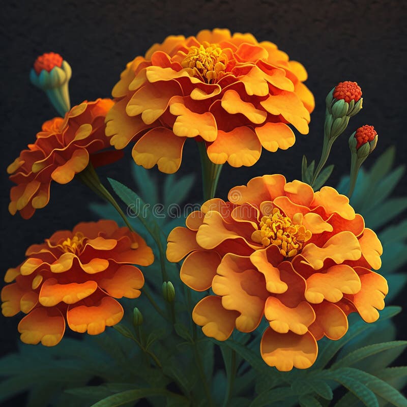 Orange Marigolds in Realistic Style Stock Illustration - Illustration ...