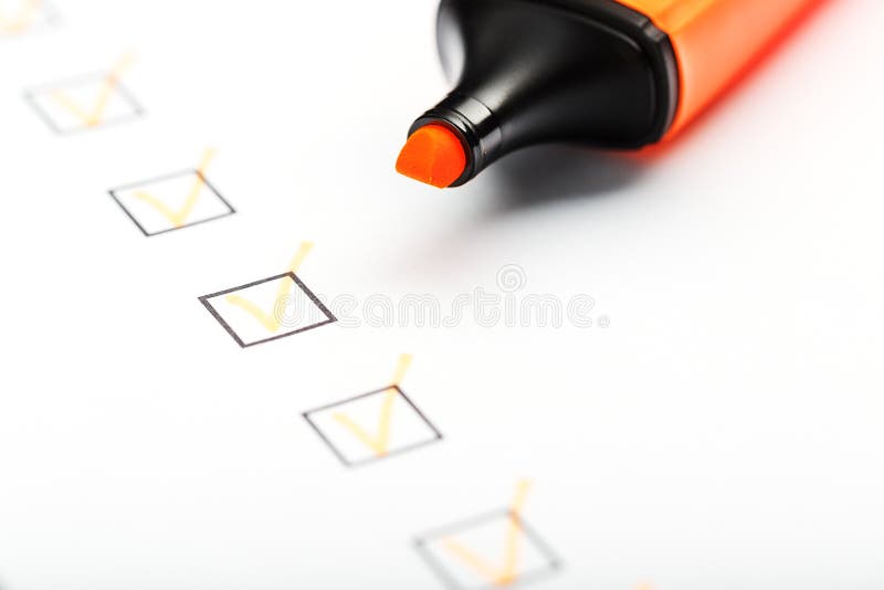 Orange Marker with Markers on the Checklist Sheet Stock Image - Image ...