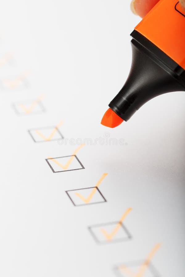 Orange Marker with Markers on the Checklist Sheet Stock Photo - Image ...