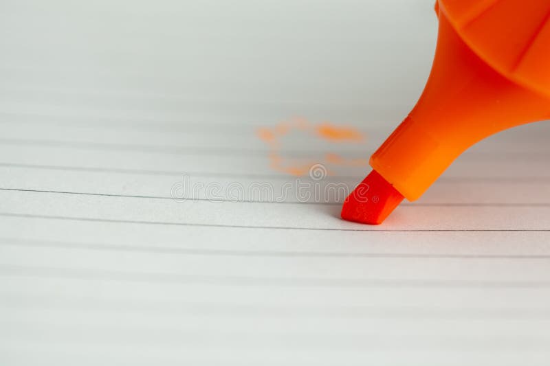 Orange marker on the paper stock photo. Image of drawing - 360222024