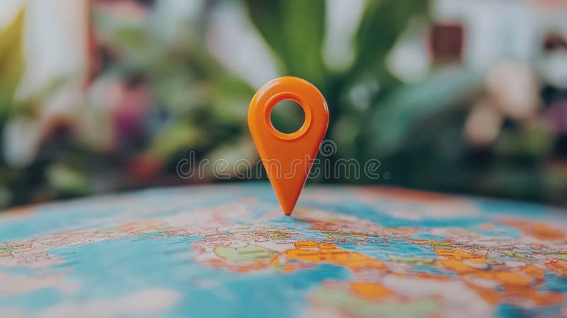 Orange Marker Placed on a Colorful World Map for Location Focus Stock ...