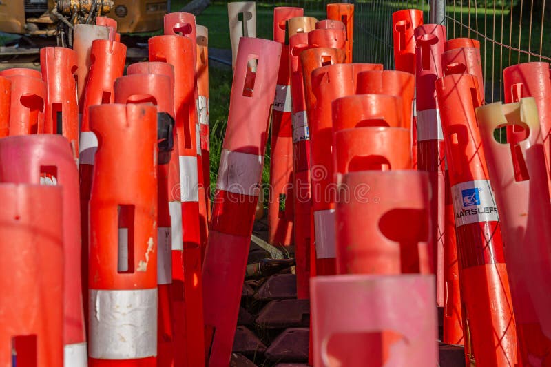 Orange Marking Cylinder for Marking Road Work Editorial Photo - Image ...