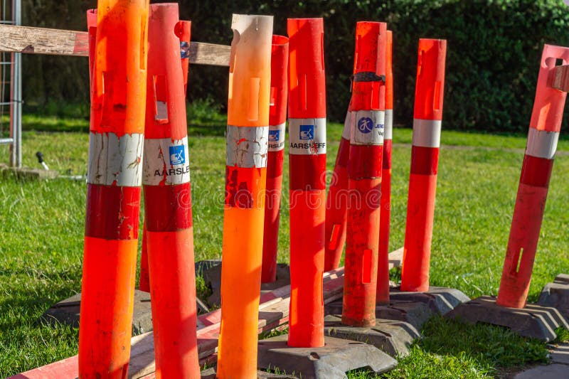 Orange Marking Cylinder for Marking Road Work Editorial Photo - Image ...