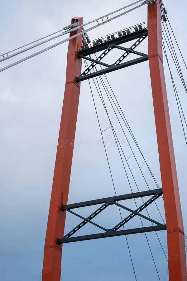The Orange Masts of the Cable-stayed Bridge. Bottom Perspective. Stock ...