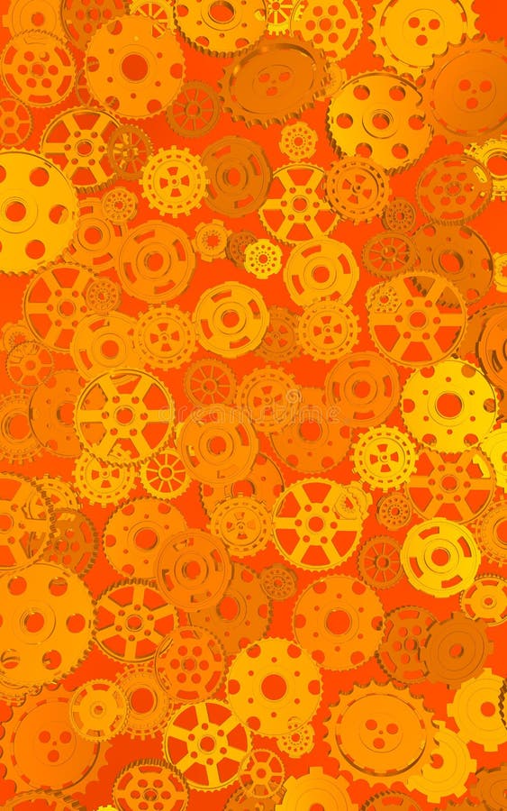 Orange Mechanical Background with Mechanical Pieces Over Cooper ...