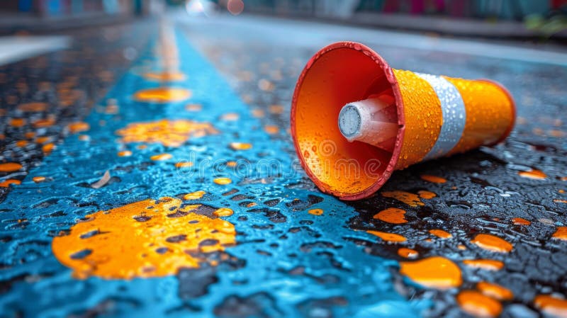 Orange Megaphone Lying on Wet Asphalt Stock Illustration - Illustration ...