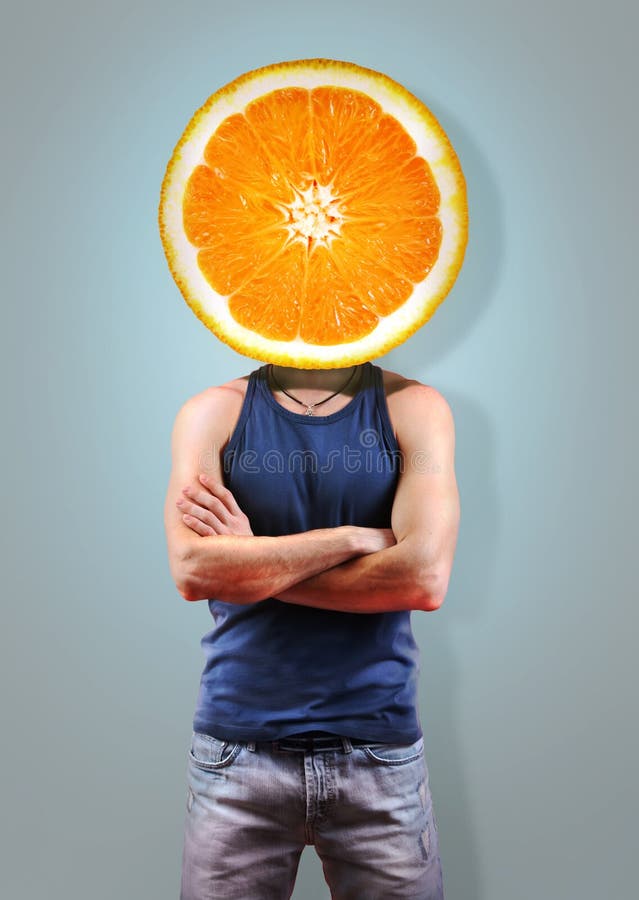 Orange men on grey stock image. Image of modern, fruits - 8286389