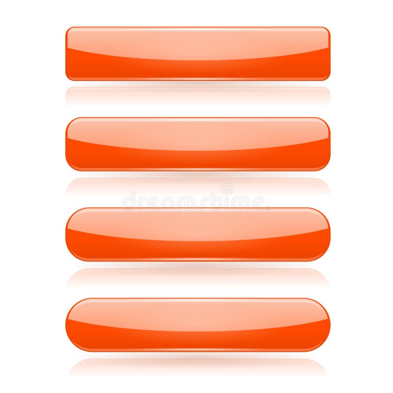 Orange Menu Buttons. Rectangle and Oval 3d Shiny Icons with Reflection ...