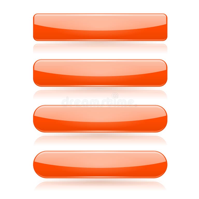 Orange Menu Buttons. Rectangle and Oval 3d Shiny Icons with Reflection ...