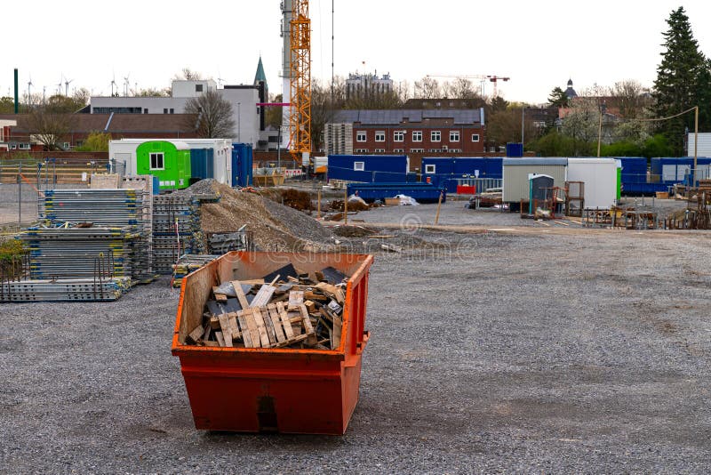 Orange Metal Container for Collecting Waste at a Construction Site ...