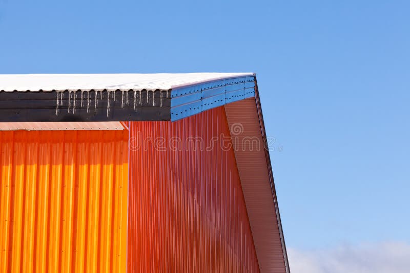 Orange Metal Sheet Siding Warehouse Construction Stock Photo - Image of ...
