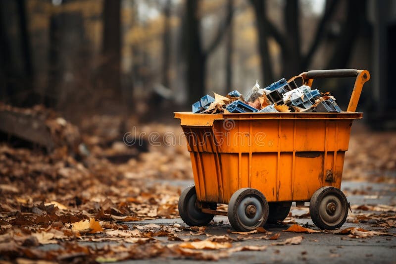 Orange Metal Skip Container by the House: Disposing Old Items after ...