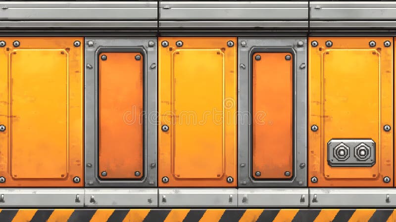 Orange Metal Wall with Gray Frame with Rivets in an Industrial Seamless ...