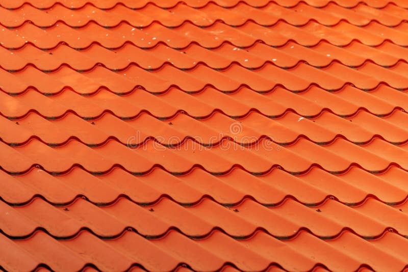 Orange Metallic Roof Tile Pattern As Background Stock Photo - Image of ...