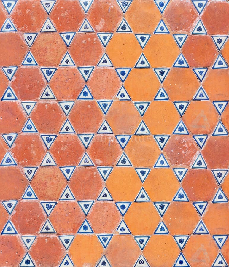 Orange Mexican Wall with Talavera Ceramic Triangular Tiles, Pattern of ...