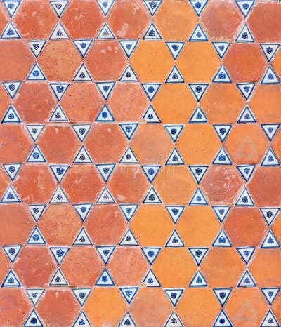 Orange Mexican Wall with Talavera Ceramic Triangular Tiles, Pattern of ...